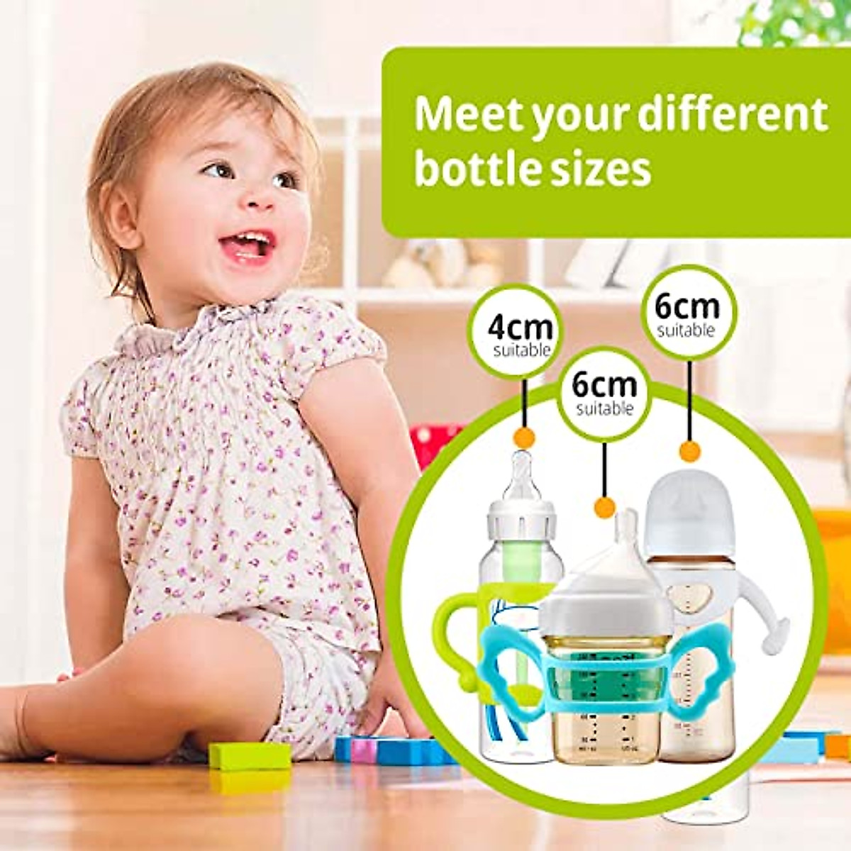 (3-Pack) Bottle Handles for Dr Brown Narrow Baby Bottles, 3 Styles 2 Sizes, Soft Silicone Bottle Holder for Baby Self-Feeding, Teach Baby to Drink Independently,Easy to Grip, BPA Free Soft Silicone