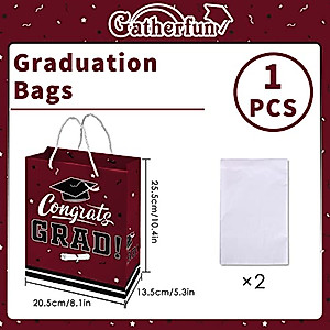 Gatherfun Graduation Gift Bag Supplies 13" Large 2022 Graduation Party Gift Bags with handles and Tissue Paper for College Senior Junior Graduates 1 Pack Maroon