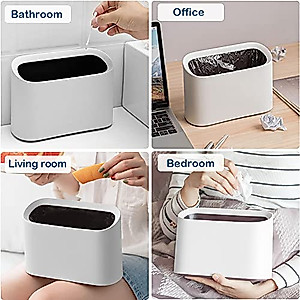 Mini Desktop Trash Can,Tiny Garbage Can with Trash Bags,1.5L Small Countertop Trash Bin,Little Waste Basket of Bathroom,Miniature Waste Bin for Office Desk,Vanity,Coffee Table,Makeup Tabletop (White)