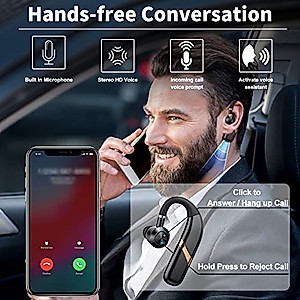 WESADN Bluetooth Headset Wireless Earbuds Cell Phones Earpiece Bluetooth Headphones in Ear with Microphone 48H Talk Time IPX7 Waterproof Earphones for Trucker Driving Business Running Office