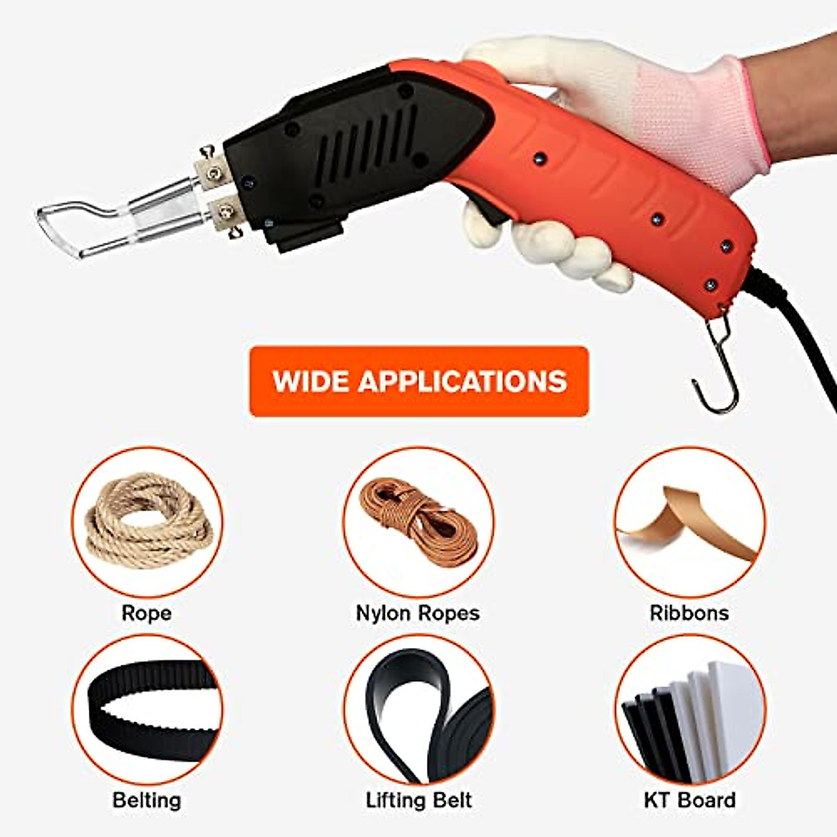 RONGTER Fabric Cutter Rope Cutter Utility Knife, Air Cooled Electric Hot Knife Foam Cutting Tool with Adjustable Power Blades for Cutting Belt Cloth