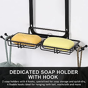 Tuenort Hanging Shower Organizer for Bathroom, Over Head Shower Caddy Basket with Hooks, 3 Layers Bathroom Storage Rack Shelf Over Shower Head, Soap Holderr, Rustproof & Durable - Black
