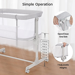 Ezebaby Baby Bassinet, Bedside Bassinet for Baby, Portable Baby Bassinets Bedside Sleeper for Newborn Baby Infants with Adjustable 7 Heights and All Mesh Sides, Mattress & Sheet Included