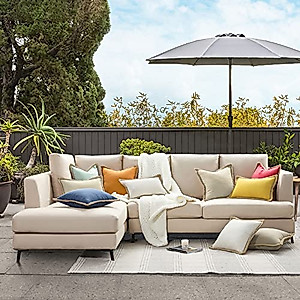 Phantoscope Pack of 2 Farmhouse Decorative Throw Pillow Covers Burlap Linen Trimmed Tailored Edges Off White 18 x 18 inches, 45 x 45 cm