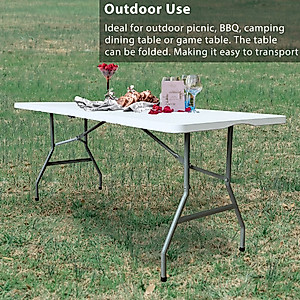 JingPieCle 6 Foot Folding Table 6ft Portable Plastic Picnic Table with Handle, Fold in Half Heavy Duty Utility Foldable Table, Indoor Outdoor 6' Folding Card Tables for Party, Dining