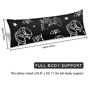 LynaRei Body Pillow Cover 20x54 Inches Black Joystick Gamepad Long Pillow Case Protector with Hidden Zipper Closure Girl Gamer Ultra Soft Body Pillowcase for Home Bedding