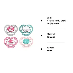 Dr. Brown's Advantage Symmetrical Pacifier with Air Flow, Pink Glow-in-the-Dark, 4-Pack, 6-18m