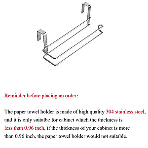 Paper Towel Hanger Holder Stainless Steel Kitchen Roll Paper Towel Holder Tissue Hanger Organizer Rack for Kitchen Under Cabinet Over Door (Paper Towel Holder)