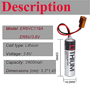 5-Pack ER6V/3.6V 2400mAh PLC Lithium Battery, ER6VC119A/ER6VC119B with Brown Plug for M64 System