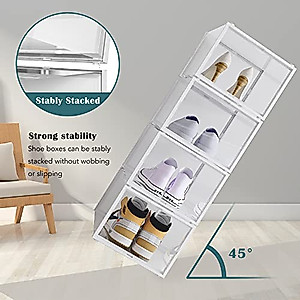 WAYTRIM Clear Plastic Shoe Storage Boxes, Foldable 18 Pack Stackable Shoe Organizer for Closet, Drop Front Door Sturdy Sneaker Containers for Women’s Size 14 - Large