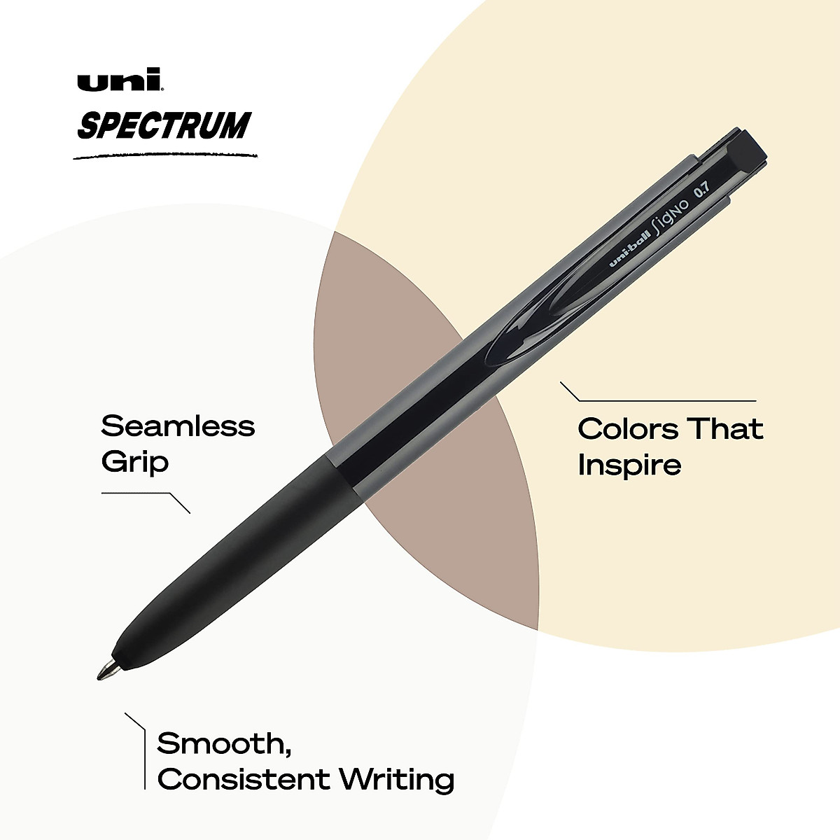 Uniball Signo Spectrum Retractable Gel Pen, 5 Black Pens, 0.7mm Medium Point Gel Pens| Office Supplies, Ink Pens, Colored Pens, Fine Point, Smooth Writing Pens, Ballpoint Pens