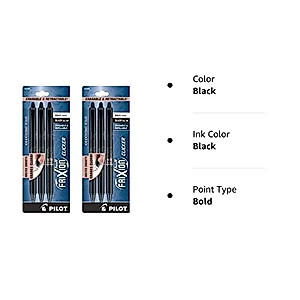 (2) Pilot Frixion Clicker Erasable Pen Black Gel ink. 3 pack Bold, 1.0 mm, 11390