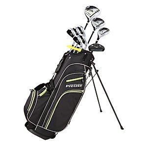 Precise M3 Tall Men's Right Handed Complete Golf Club Set (6'1" to 6'4") Include: 460cc Driver, 3 Wood, 21* Hybrid, 6-9 Irons, Pitching Wedge, Putter, Deluxe Stand Bag & 3 Headcovers, Black Lime