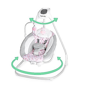 Ingenuity SimpleComfort Lightweight Compact 6-Speed Multi-Direction Baby Swing, Vibrations & Nature Sounds, 0-9 Months 6-20 lbs (Pink Cassidy)