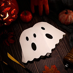 100 Pieces Ghost Napkins Halloween Napkins White Ghost Folded Halloween Napkins Disposable 2 Ply Halloween cocktail Napkins Tableware Decoration for Home Dinner Holiday Party Supplies(Basic)