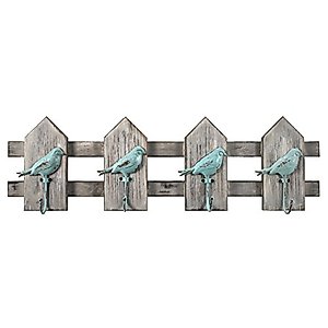 MCS 45889 Birds on a Fence Wall Hooks in Turquoise, 24 inches