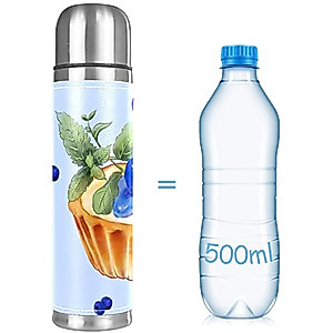 Stainless Steel Leather Vacuum Insulated Mug Blueberry Thermos Water Bottle for Hot and Cold Drinks Kids Adults 16 Oz