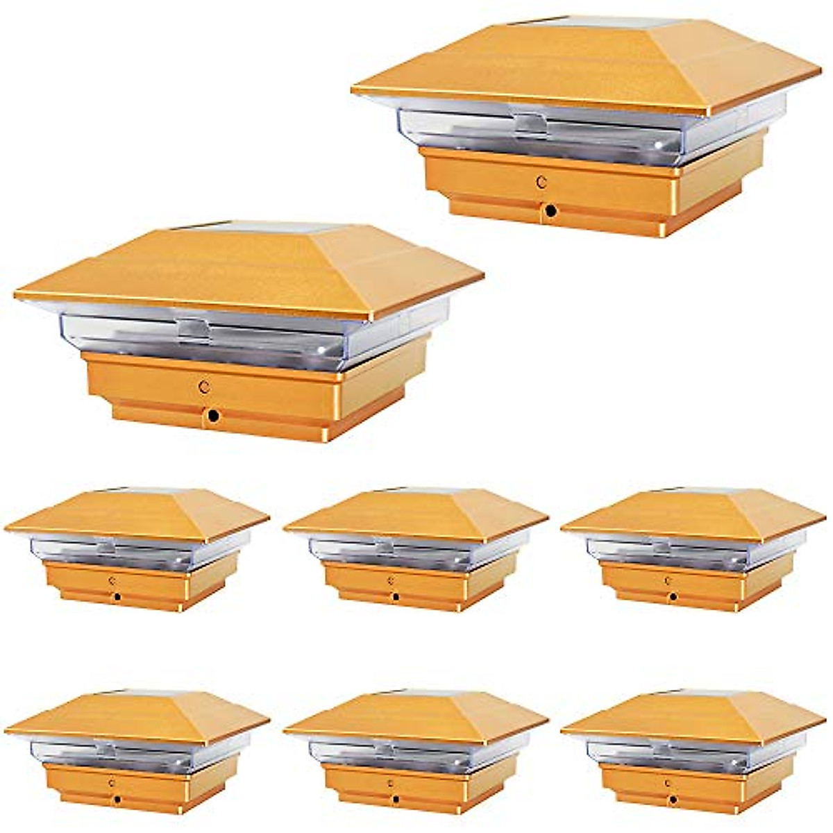 8 Pack Copper Outdoor Garden 4 x 4 Solar LED Post Deck Cap Square Fence Light Landscape Lamp Lawn PVC Vinyl Wood