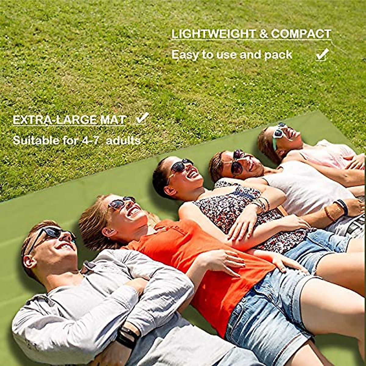 Gold Roc Sandless Beach Blanket & Waterproof Phone Pouch & Outdoor Survival Whistle, Extra Large Outdoor Picnic Mat, Pocket Camping Mat for Travel, Camping, Hiking (Green, Large)