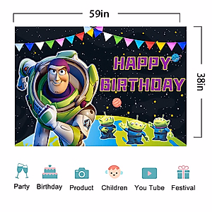 Outspace Backdrop for Birthday Party Supplies Buzz Lightyear Baby Shower Banner for Birthday Party Decoration 5x3ft