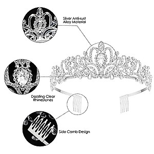 Makone Crystal Queen Crowns and Tiaras with Comb Headband for Women and Girls, Princess Crowns Hair Accessories for Wedding Birthday Halloween Costume Cosplay (01 Silver)