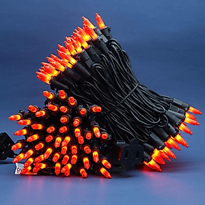 SWEET SHINE 200 Count Orange Christmas Lights, Pack of 2 Strands 100 Count 33 ft Black Wire UL Listed Halloween String Light (Orange)