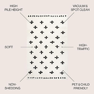 JONATHAN Y MOH403A-5 Cristo Berber Geometric Shag Indoor Area-Rug Bohemian Contemporary Easy-Cleaning Bedroom Kitchen Living Room Non Shedding, 5 X 8, White/Black