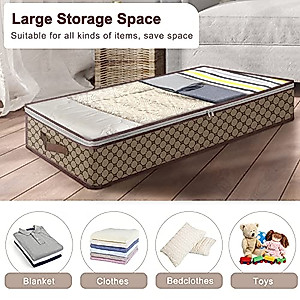 Bellzacasa 2 Pack Underbed Storage Bags 75L Foldable Clothes Bag Large Capacity Containers with Clear Lid Zippered Organizer with Handles for Clothes Blankets Bedding
