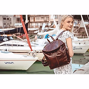 Time Resistance Leather Backpack Vintage Rucksack Business Backpack Unisex Bag Brown