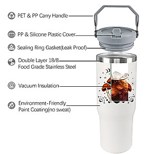 Unyopsa Mushroom Tumbler with Handle 30oz Vacuum Insulated Mushroom Cup with Lid and Straw Mushroom Gifts for Women Men