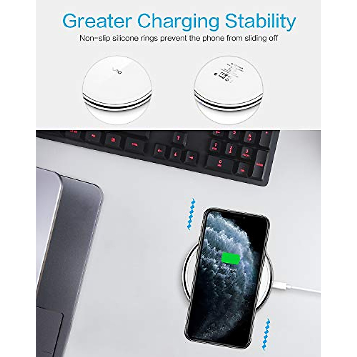 Fast Wireless Charger,Vebach Wireless Charging pad Compatible with iPhone 14/13/12 Pro Max/12/13/12 Mini/SE/11/11 Pro/XS/XR/8,Galaxy S20 S10 S9 S8, Note 10 Note 9 etc