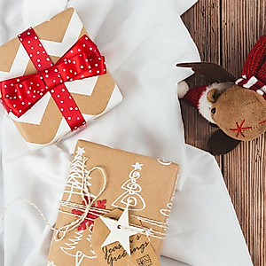 RUSPEPA Christmas Wrapping paper - Brown Kraft Paper with 3D White Christmas Elements Print Paper - 4 Roll-30Inch X 10Feet Per Roll