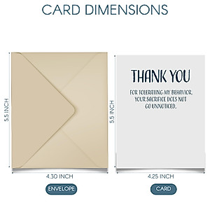 Modern Wit Thank You Card Funny, Appreciation Card, Single Thank You Card With Envelope, 4.25 X 5.5, Blank Inside, Thank You For Tolerating My Behavior, Your Sacrifice Does Not Go Unnoticed