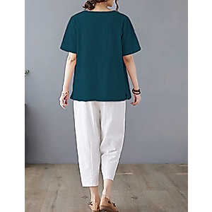 Yeokou Women Cotton Blend Crew Neck Short Sleeve Basic Tunic Tee Shirts Tops Blouse(Teal-XL)