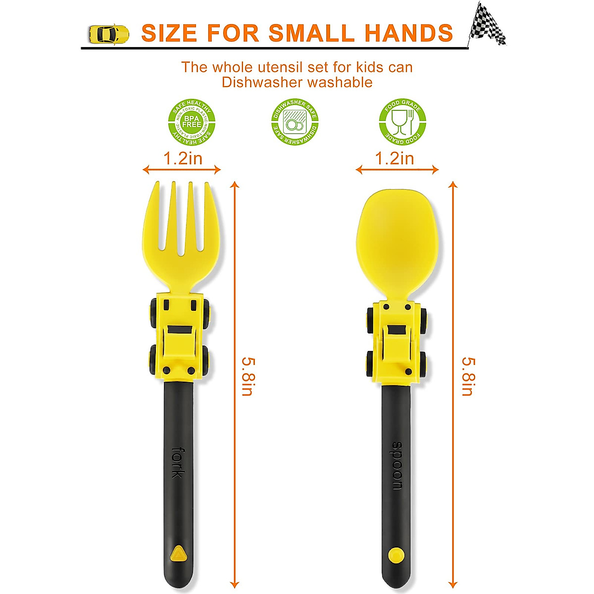 Construction Toddler Utensils - Toddler Forks and Spoons - Kids Spoon and Fork Set - Suitable for Kids Utensils - Baby Utensils, Portable Utensils Set for 1 2 3 4 5 year old Toddlers - Yellow