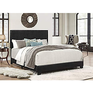 Crown Mark Erin Upholstered Panel Bed in Black, Queen