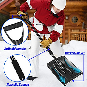 Snow Shovel for Car Driveway, 2024 New Upgrade Snow Shovels for Snow Removal, Lightweight Portable Adjustable Large Capacity Shovel Perfect for Garden, Camping, Snowman Playing and Emergency(Black)