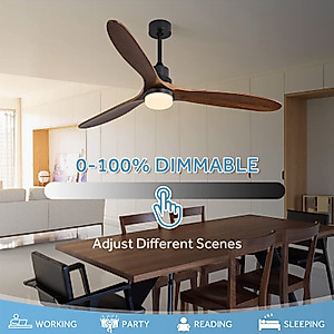 Sofucor 60" Wood Ceiling Fan with Light and Remote, Dimmable LED Ceiling Fan, Noiseless DC Motor, 3 Oil Rubbed Bronze Blades, for Indoor or Covered Outdoor, Matte Black