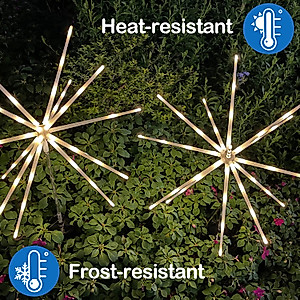 2 Packs Outdoor Solar Firework Lights Solar Powered Starburst Lights LED String Lights with Remote, 8 Lighting Modes Star Lights, Christmas Decorative Hanging Lights for Party Wedding Patio Garden
