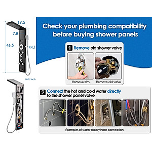 ROVOGO No Battery Needed Shower Panel System with Led Lights, MIST & RAIN Shower, 5 Body Jets, Handheld, Tub Spout and Temperature Display, Water Powered Led Shower Tower Column Stainless Steel, Black