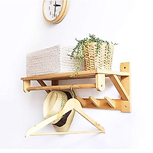 PIBM Stylish Simplicity Shelf Wall Mounted Floating Rack Shelves Solid Wood Coat Rack Bedroom Living Room Hangers Simple Save Space, Wood , 60x23.5x23.2cm