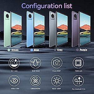 ciciglow Ultra Thin Tablet, 10.1in 1920x1200 IPS Display, 8GB RAM 128GB ROM, 8 Core CPU, 8MP+16MP Camera, Support 512GB Memory Expansion, 7000mAh, Android 11.0 (Gray)