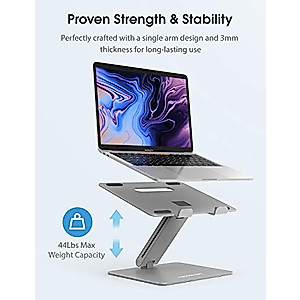 AboveTEK Laptop Stand, Adjustable Portable Computer Riser, Ergonomic Aluminum Notebook Desktop Holder for Desk, Compatible with MacBook Pro, Air, HP, Fits Up to 17 Inch Laptops, Silver