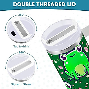 ODAWA 40 Oz Green Kawaii Frog Tumbler Cups with Handle and Straw, 2 in 1 Lid Stainless Steel Tumbler