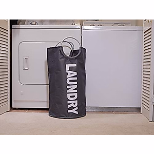 Topline Portable, Self Standing Collapsible Laundry Fabric Hamper Tote Bag with Aluminum Carrying Handles - Dark Grey