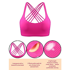 Patelai 2 Pack Womens Sports Bras for Women Cross Back Bra Workout Strappy Bra Seamless Comfortable Yoga Bra (M, Black and Rose Red)