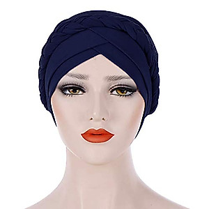 Fxhixiy Hijab Braid Silky Turban Hats for Women Cancer Chemo Beanies Cap Headwrap Headwear (Navy Blue)