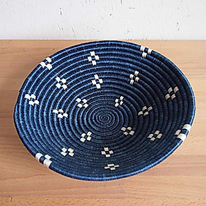 African Basket- Kabaya/Rwanda Basket/Woven Bowl/Sisal & Sweetgrass Basket/Blue, White