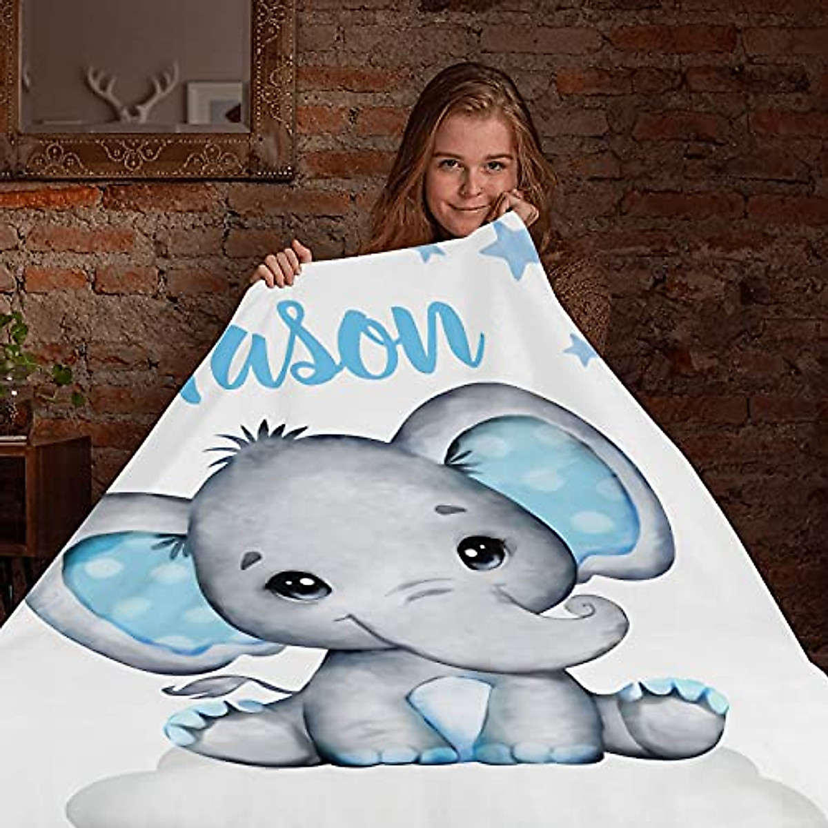 Personalized Baby Blanket with Name Custom Elephant Baby Blankets for Girls Baby Boy Gifts Baby Products Super Soft Blankets for Newborns Nursery Decor Neutral