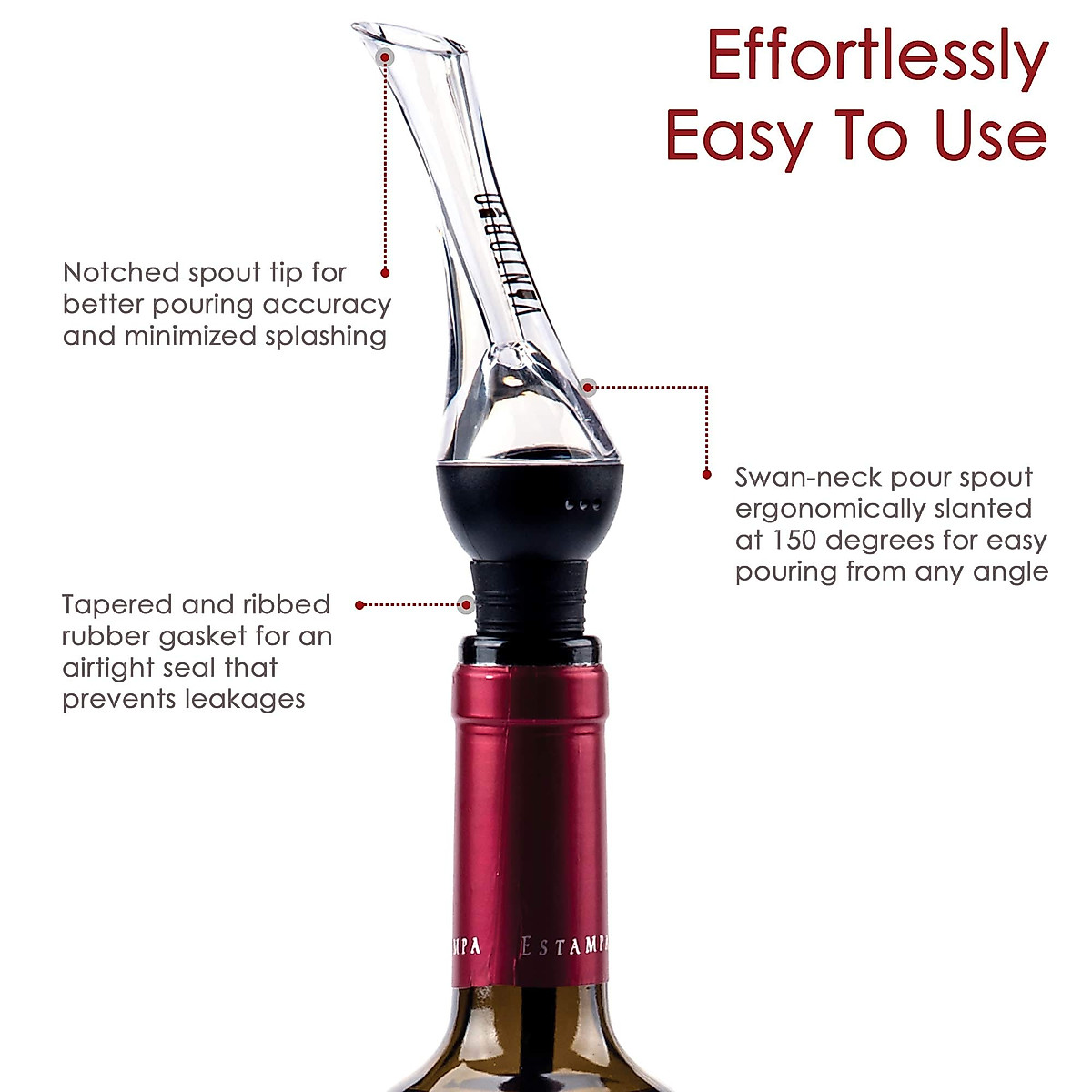 Wine Aerator Pourer and Replacement O-Rings and Air Tubes by Vintorio